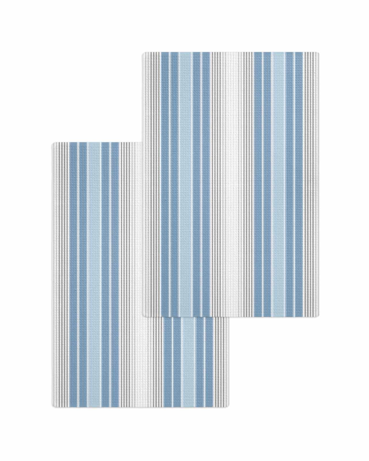 Blue Gray Stripes Kitchen Dish Towels for Drying Dishes Set of 2, Contemporary Minimalist ...