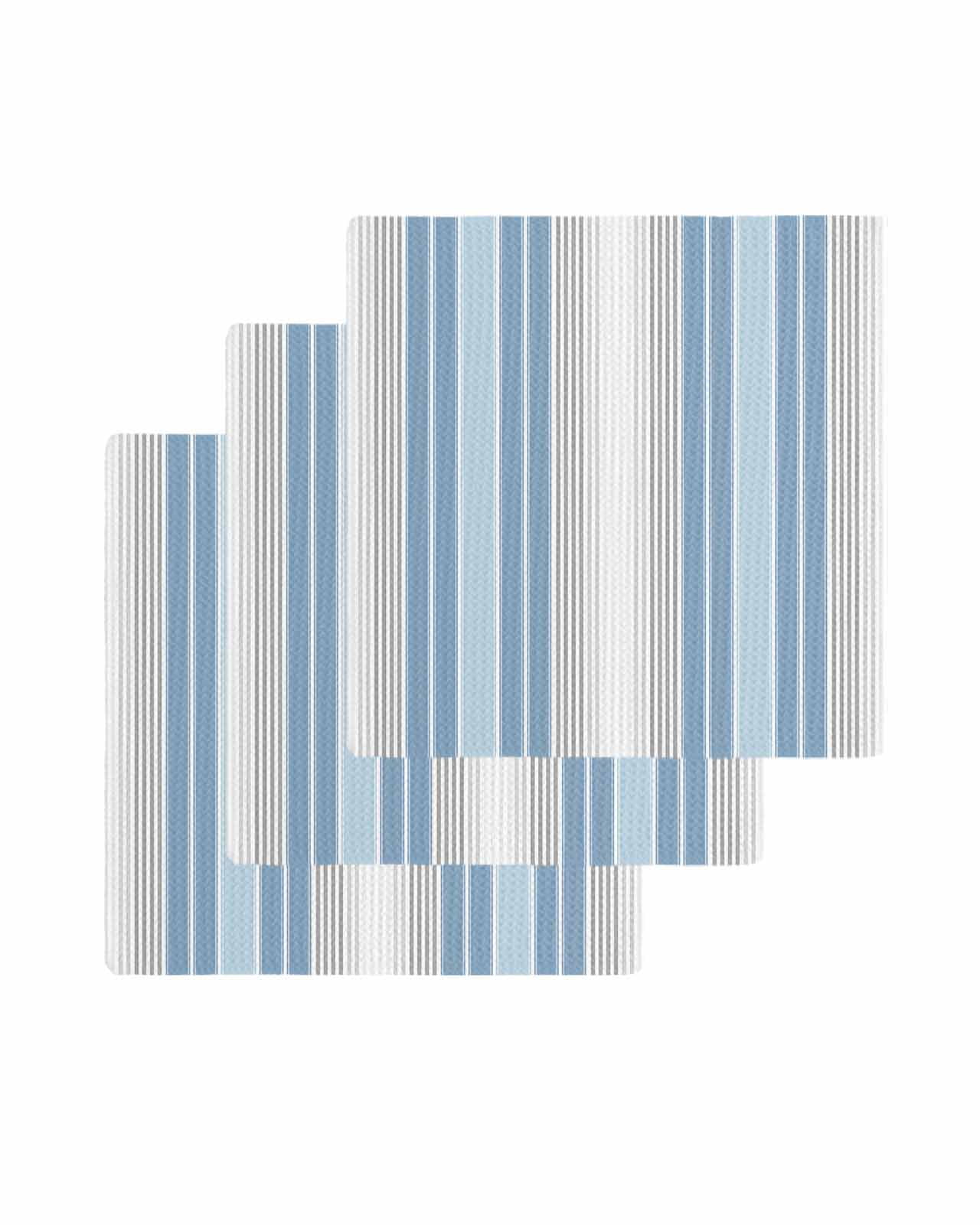 Blue Gray Stripes Kitchen Dish Towels for Drying Dishes Set of 3, Contemporary Minimalist ...