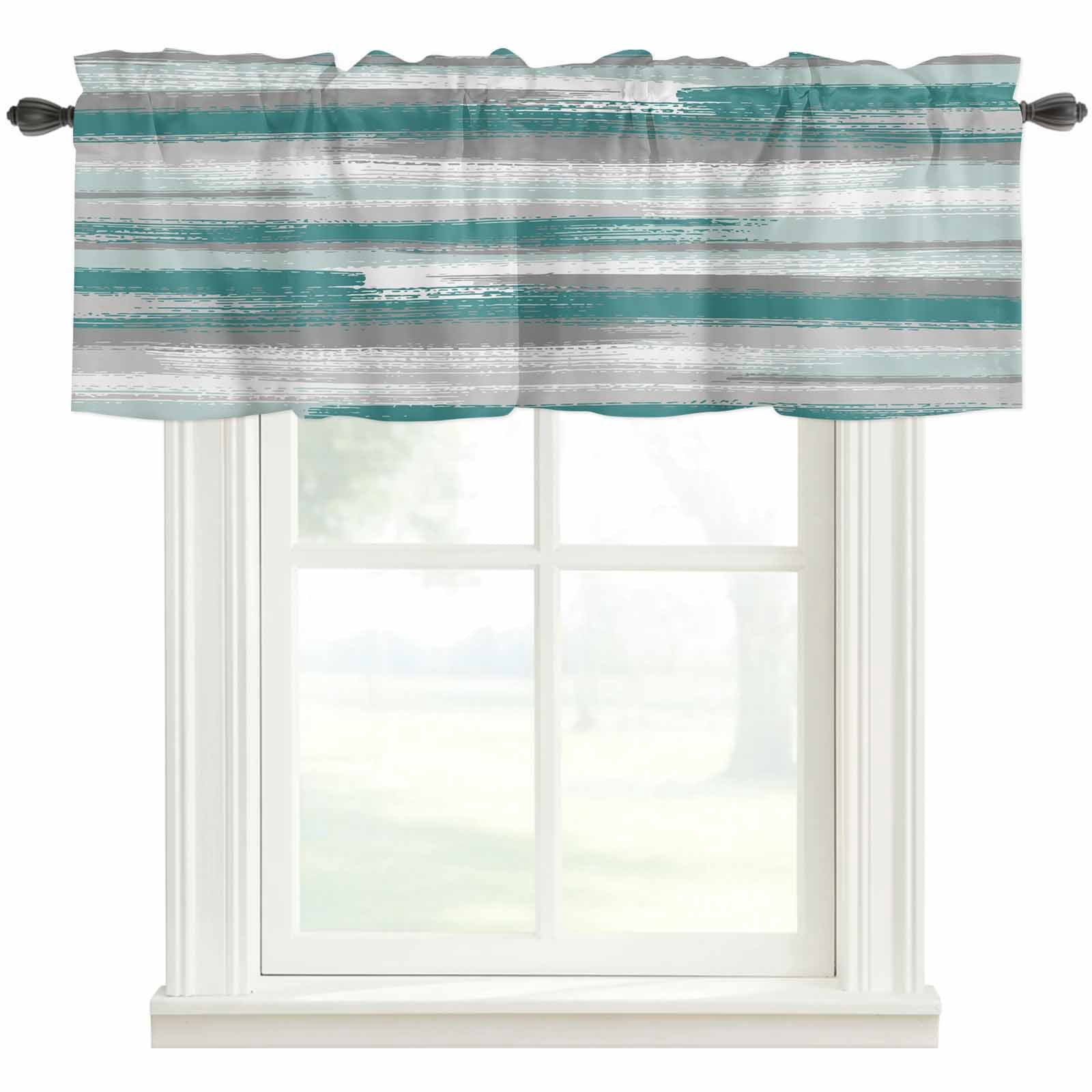 Blue Gray Stripes Rod Pocket Curtain Valance, Watercolor Modern ...