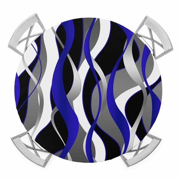 Blue Gray Stripes Round Table Cover, Abstract Art Modern Waterproof ...