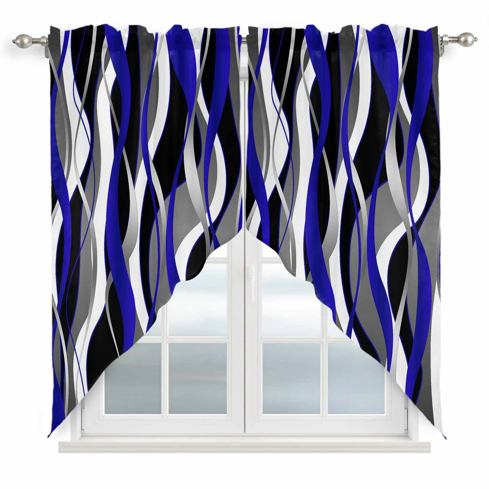 Blue Gray Stripes Swag Curtain Valance for Window 2 Panels Abstract Art ...