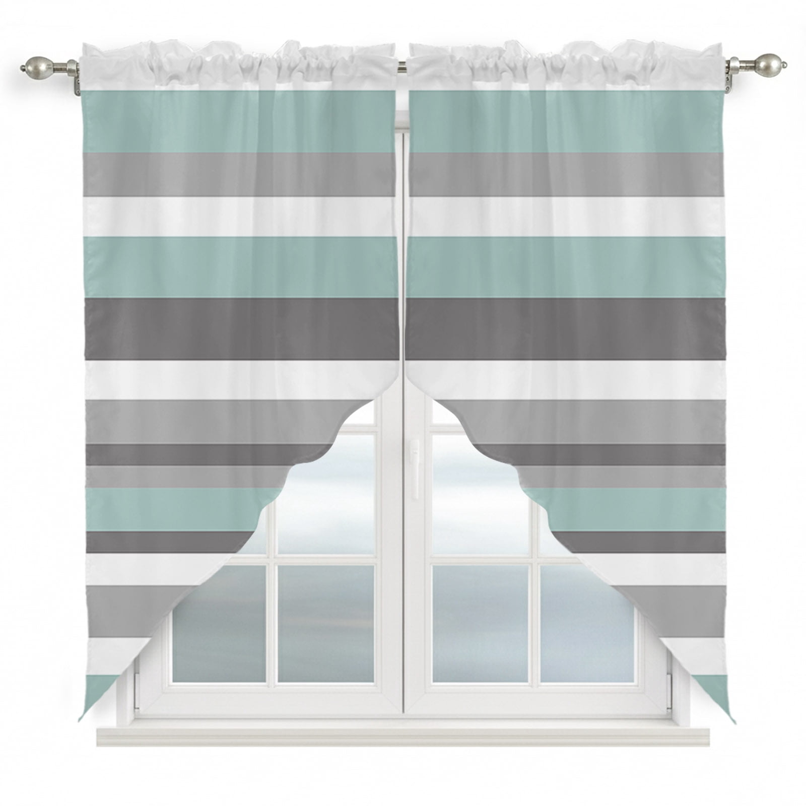 Blue-Gray Stripes Swag Curtain Valance for Window 2 Panels Rod Pocket ...