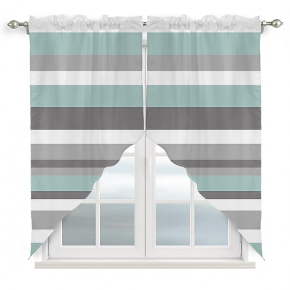 Blue-Gray Stripes Swag Curtain Valance for Window 2 Panels Rod Pocket ...