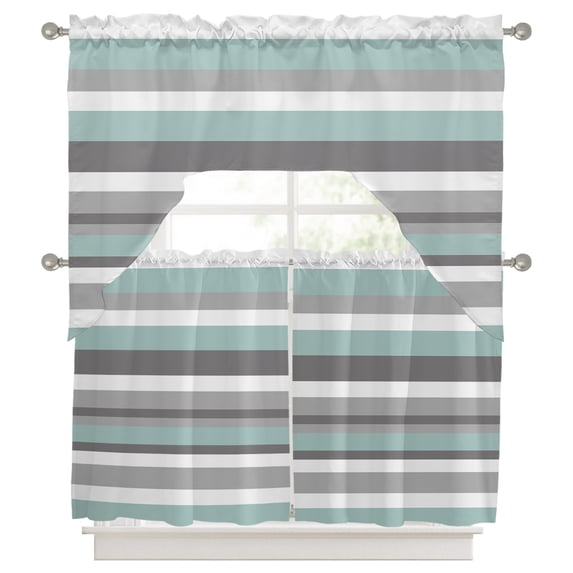 Blue-Gray Stripes Swag Valance and Tier Set of 3, Swag Curtains ...