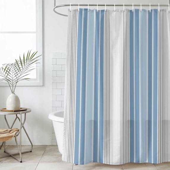 Blue Gray Stripes Waterproof Fabric Shower Curtain,Contemporary ...