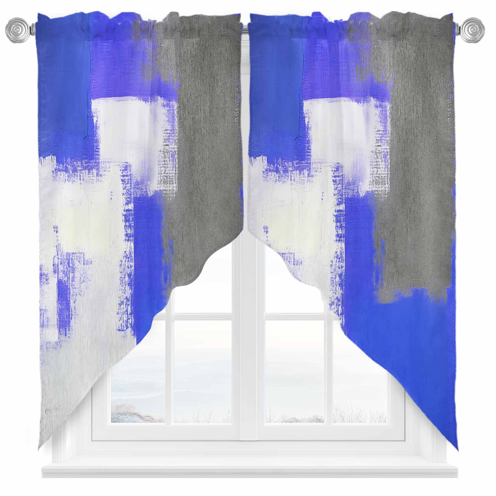 Blue Gray Swag Curtain Valance for Windows, Graffiti Art Color Block ...