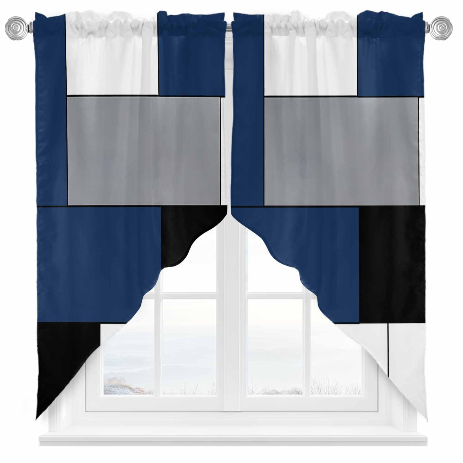 Blue Gray Swag Valances for Windows 2 Pack Abstract Color Block ...
