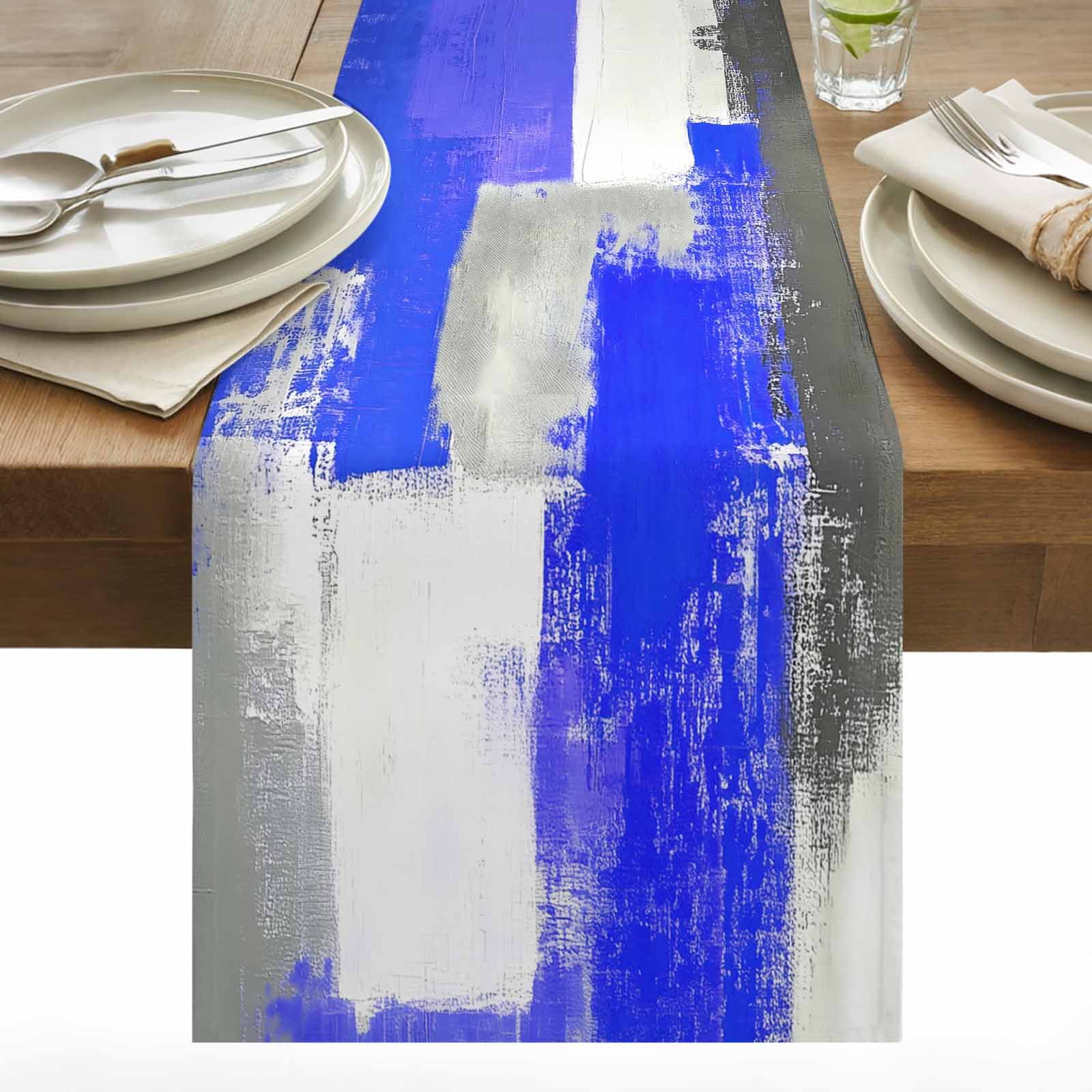 Blue Gray Table Runner 13x120 inch Graffiti Abstract Art Geometric ...