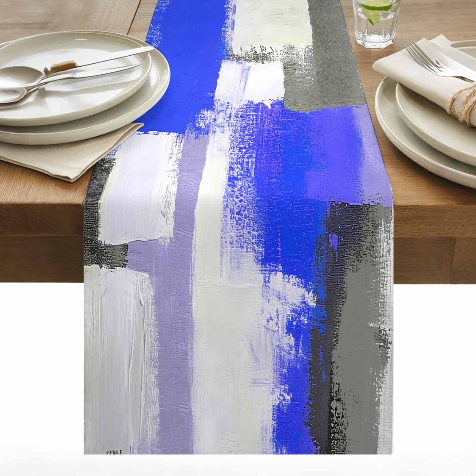 Blue Gray Table Runner 13x36 inch Graffiti Art Color Blocks Abstract ...
