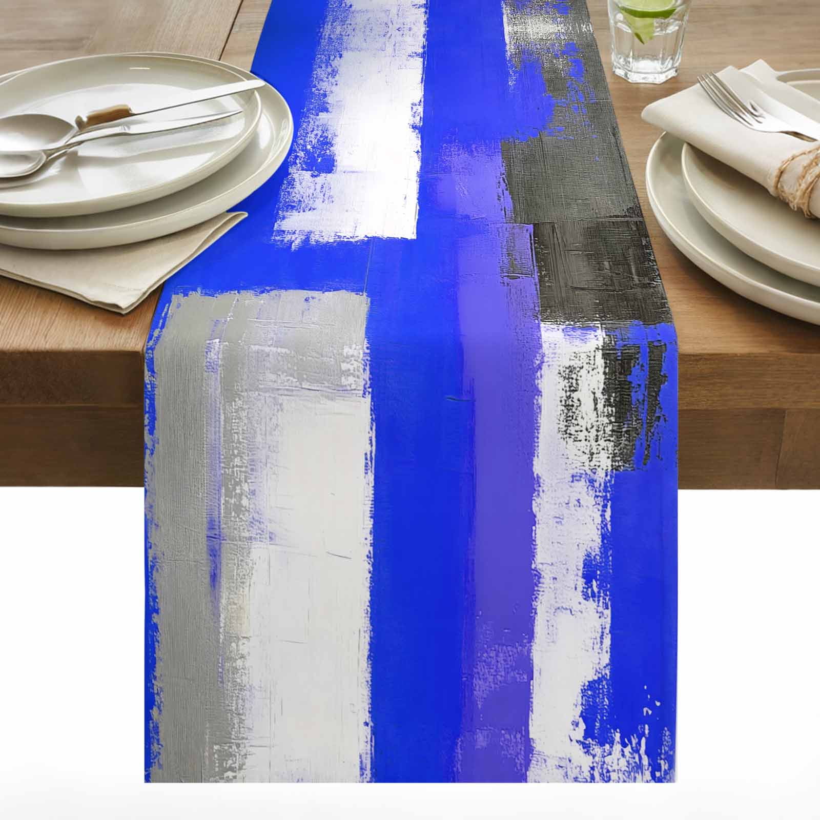 Blue Gray Table Runner 13x60 inch Graffiti Art Abstract Geometric Color ...