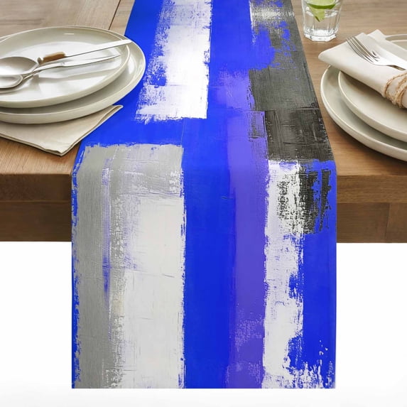 Blue Gray Table Runner 13x60 inch Graffiti Art Abstract Geometric Color ...