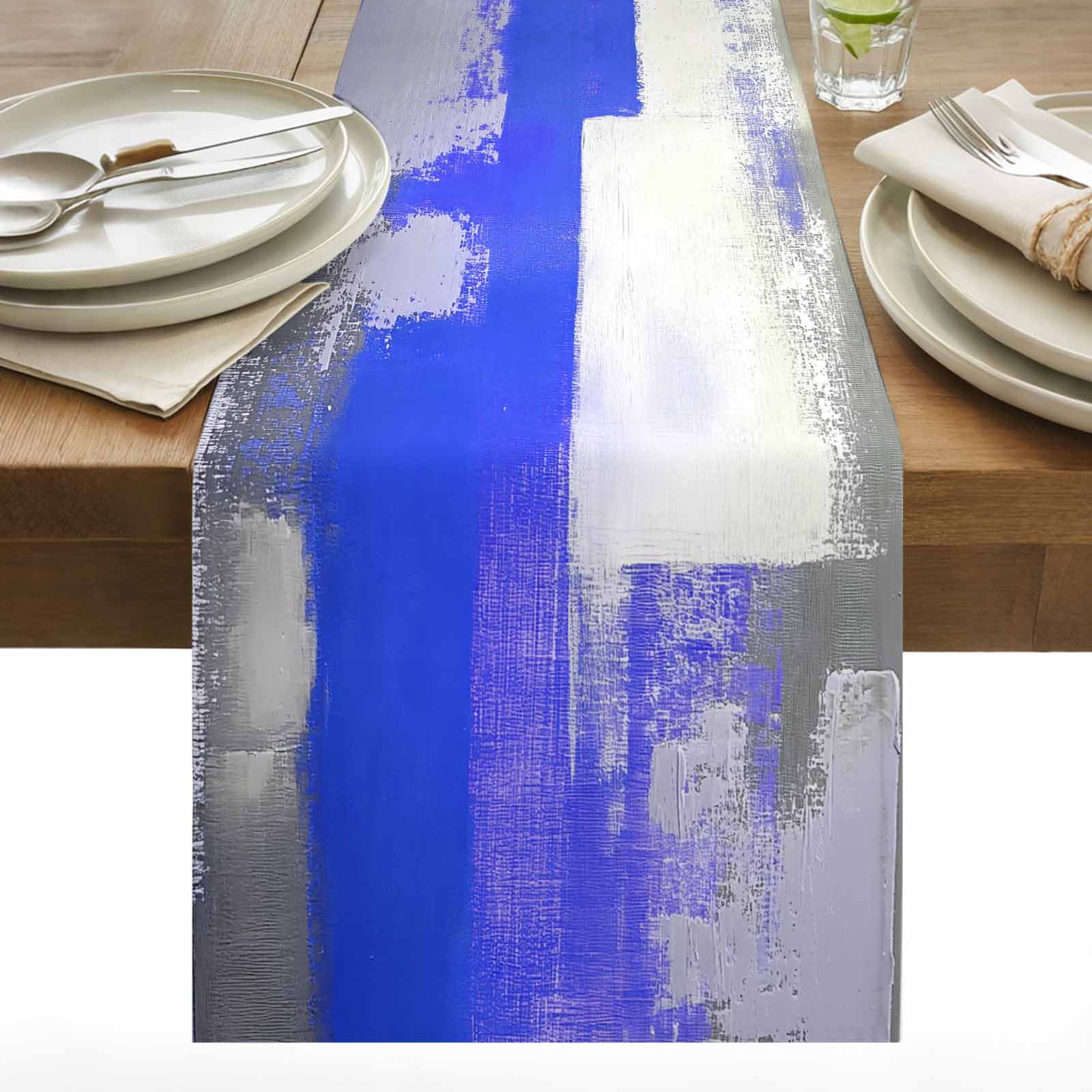 Blue Gray Table Runner 13x60 inch Graffiti Color Blocks Abstract ...