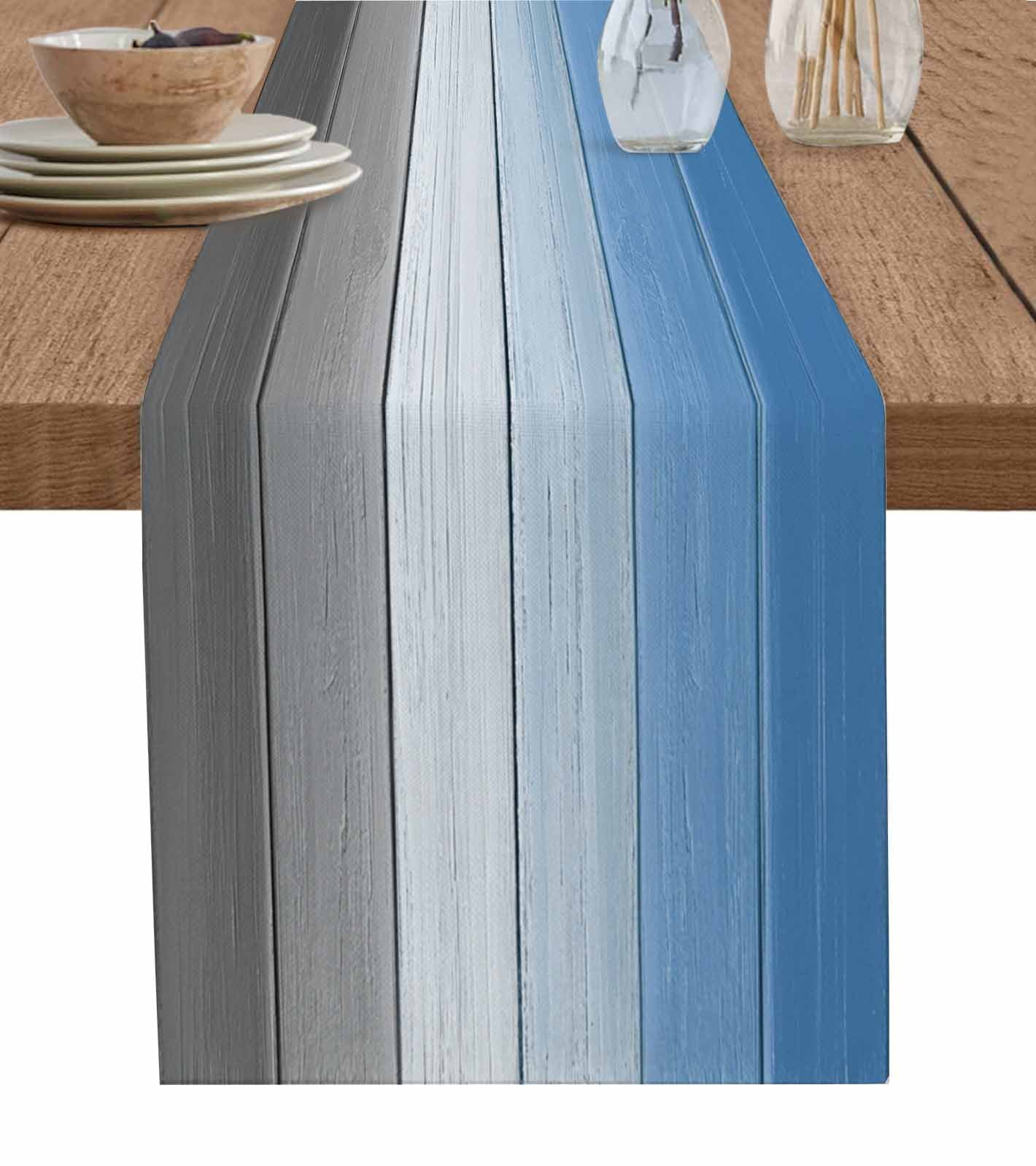 Blue Gray Table Runner 36 Inches, Vintage Farmhouse Gradient Wooden ...