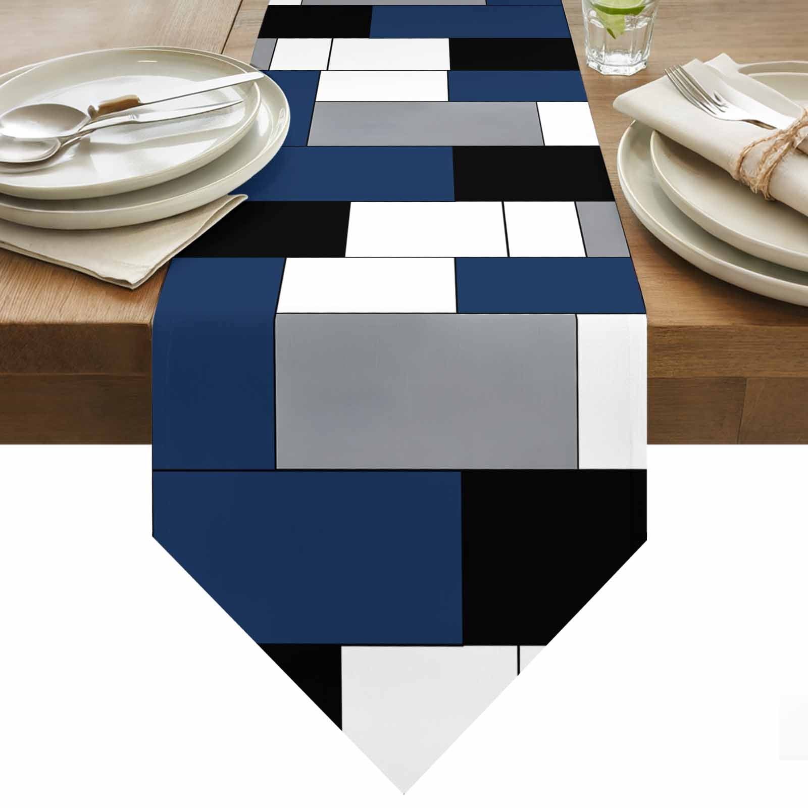 Blue Gray Table Runner 70 Inches Long Abstract Color Block Geometric ...