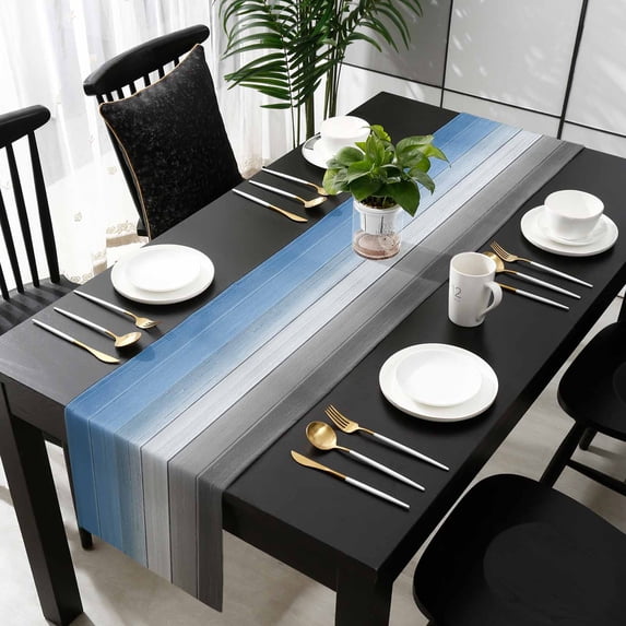 Blue Gray Table Runner 70 Inches Long, Vintage Farmhouse Gradient ...