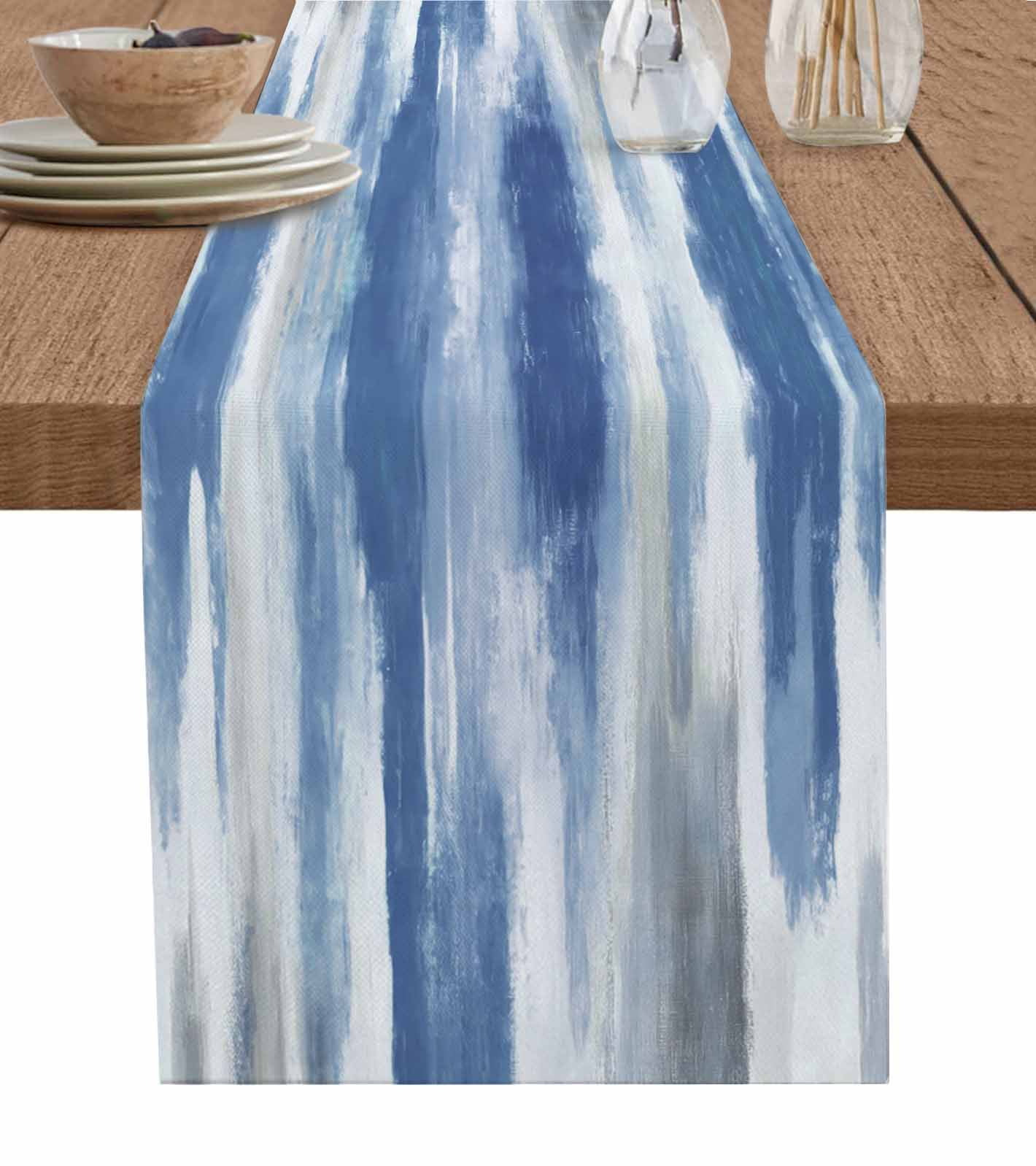 Blue Gray Table Runner 72 Inches, Modern Simple Abstract White Ombre ...