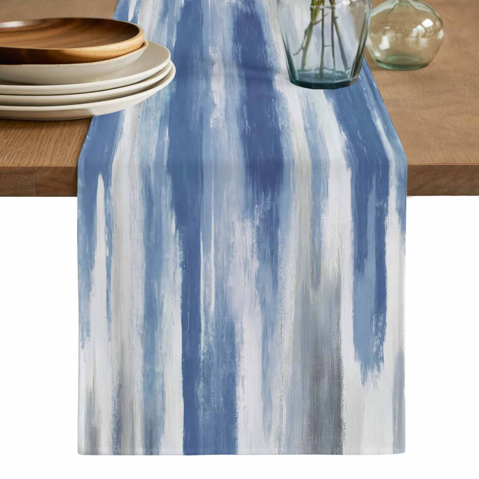 Blue Gray Table Runner, Modern Simple Abstract White Ombre Texture ...