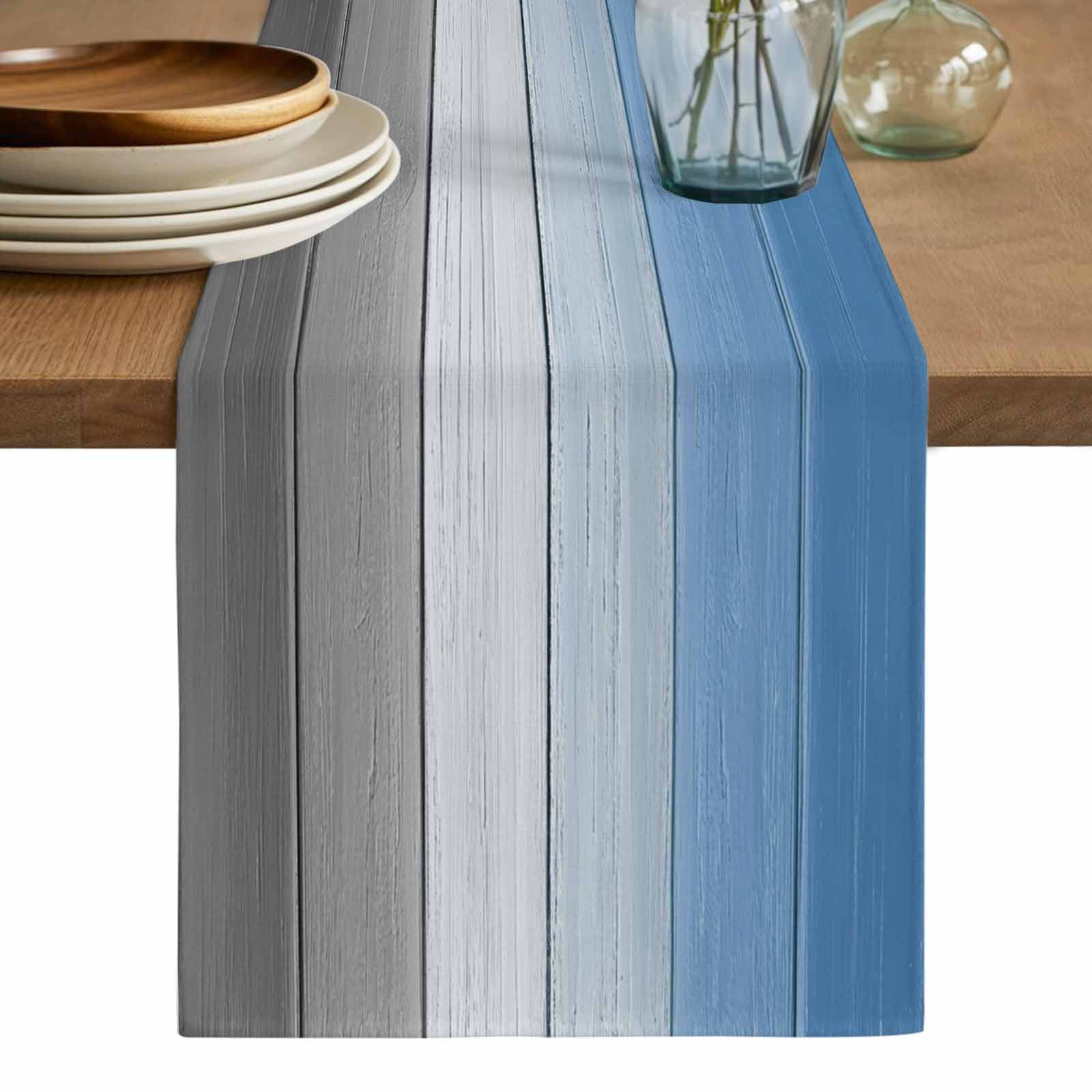 Blue Gray Table Runner, Vintage Farmhouse Gradient Wooden Grain Art ...