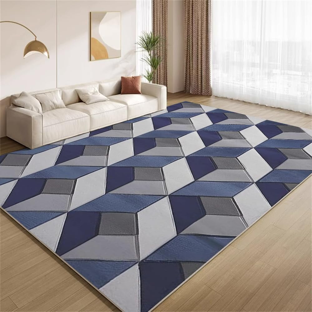Blue Gray Texture Rug 3x5ft Area Rugs Modern Geometric Art Rugs Non ...