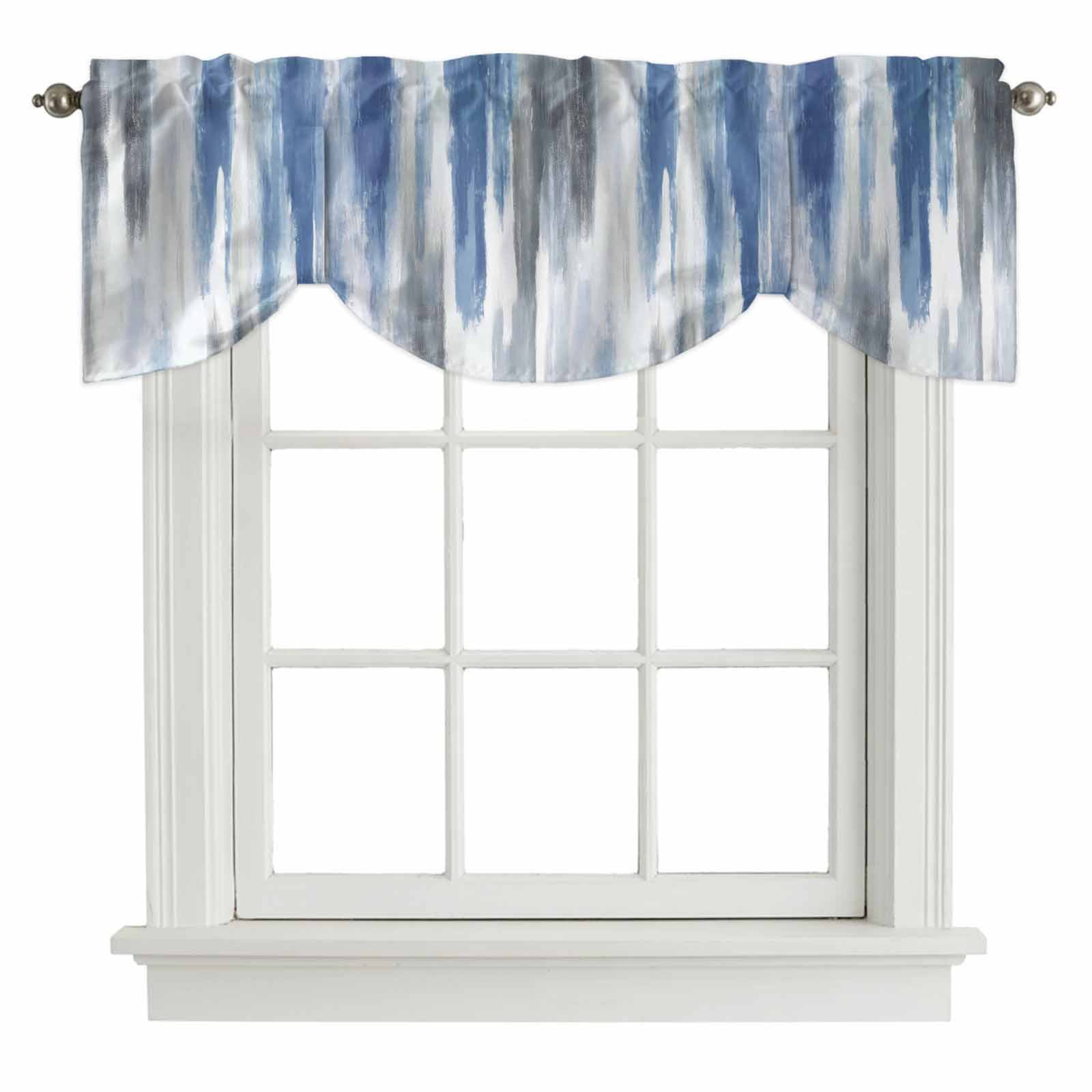 Blue Gray Tie Up Valance Curtains for Windows, Kitchen Curtains Window ...