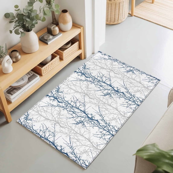 Blue Gray Tree Branch on White Rectangle Area Rug 2x3ft,Living Room Rug ...
