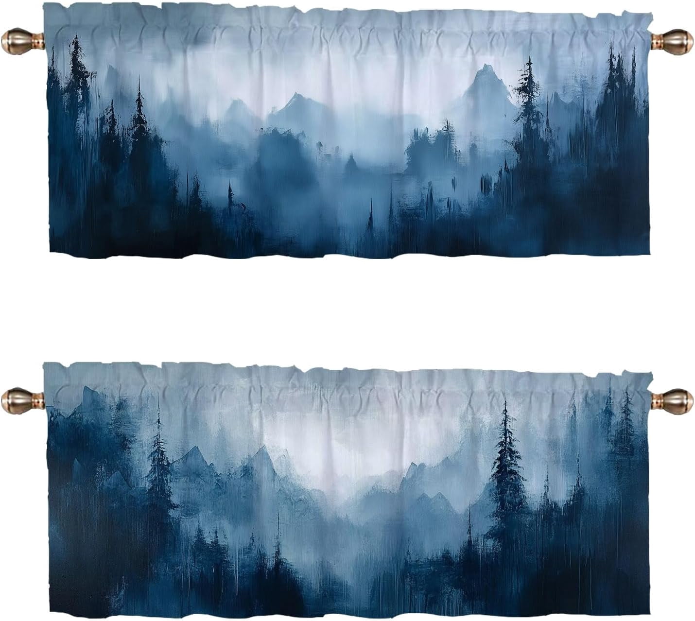 Blue Gray Valance Curtains 2 Pack Abstract Art Mountain Forest Valance ...
