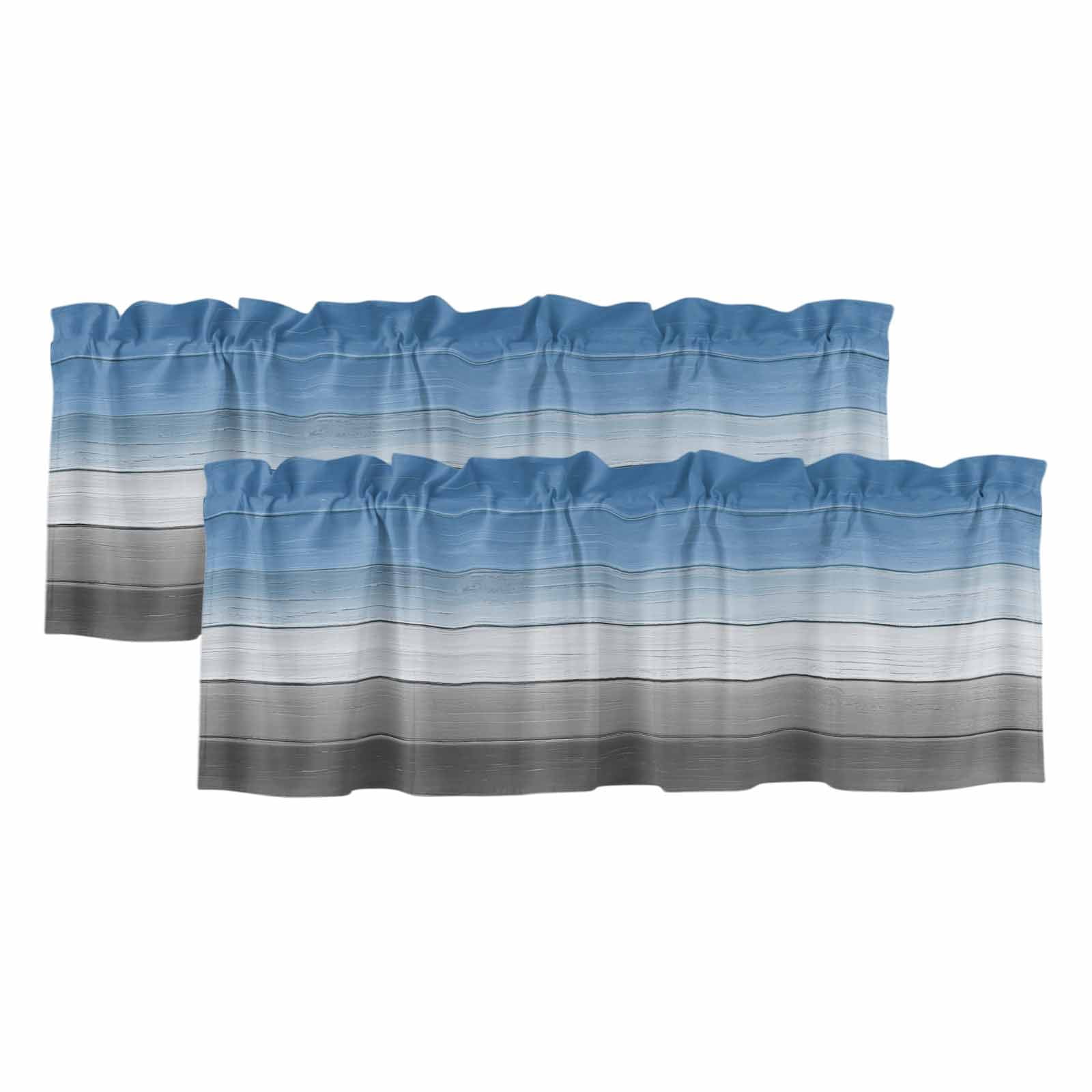 Blue Gray Valances for Windows, Vintage Farmhouse Gradient Wooden Grain ...