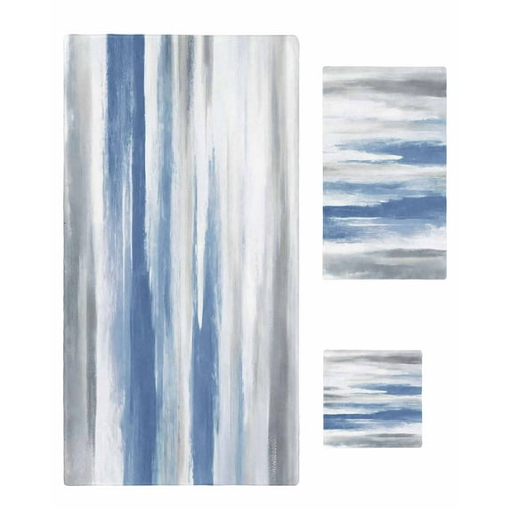 Blue Gray White Bath Towels for Bathroom Set,Luxury Microfiber Towels ...