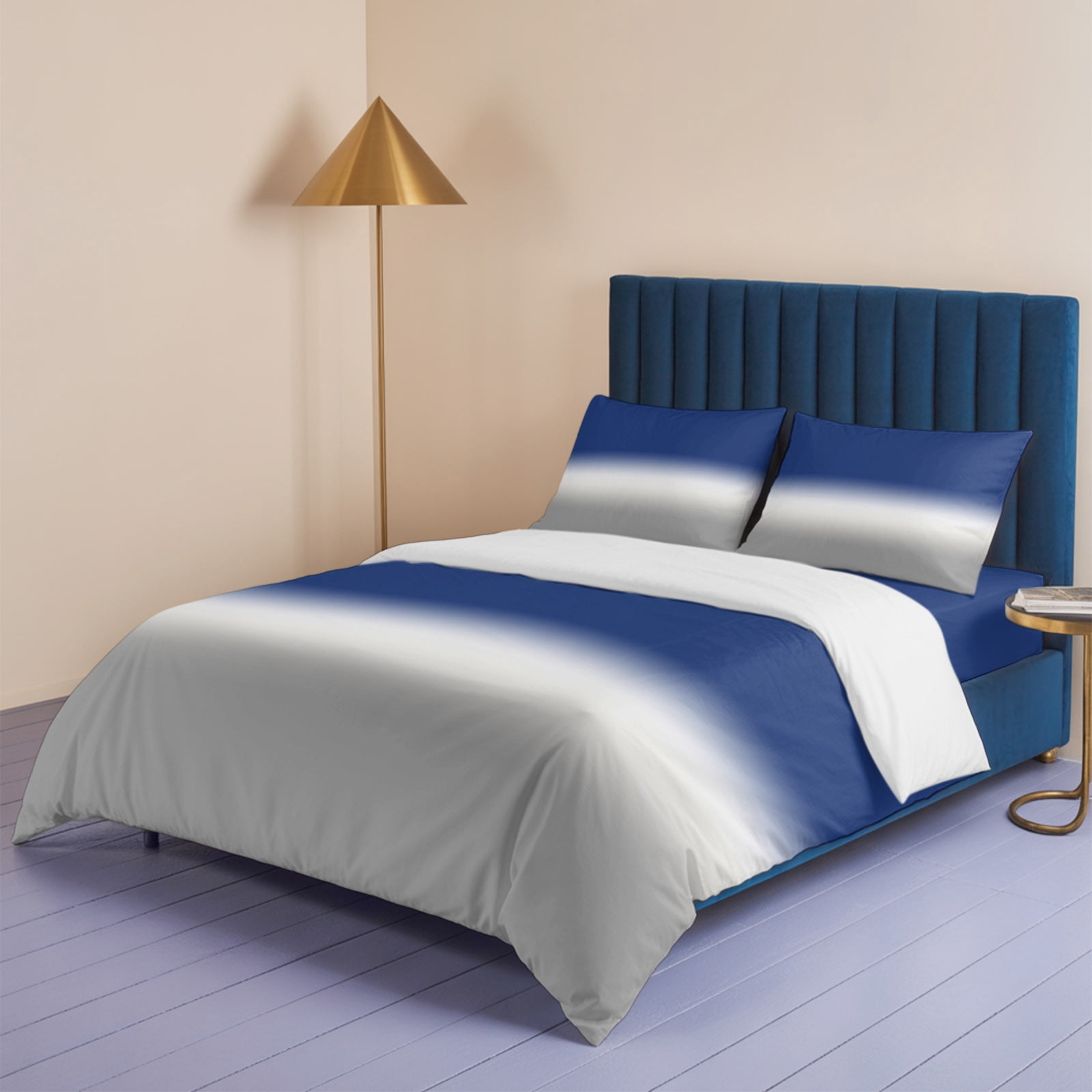 Blue Gray White Color Gradient Queen Size Bed Set,Minimalist Ombre Art ...