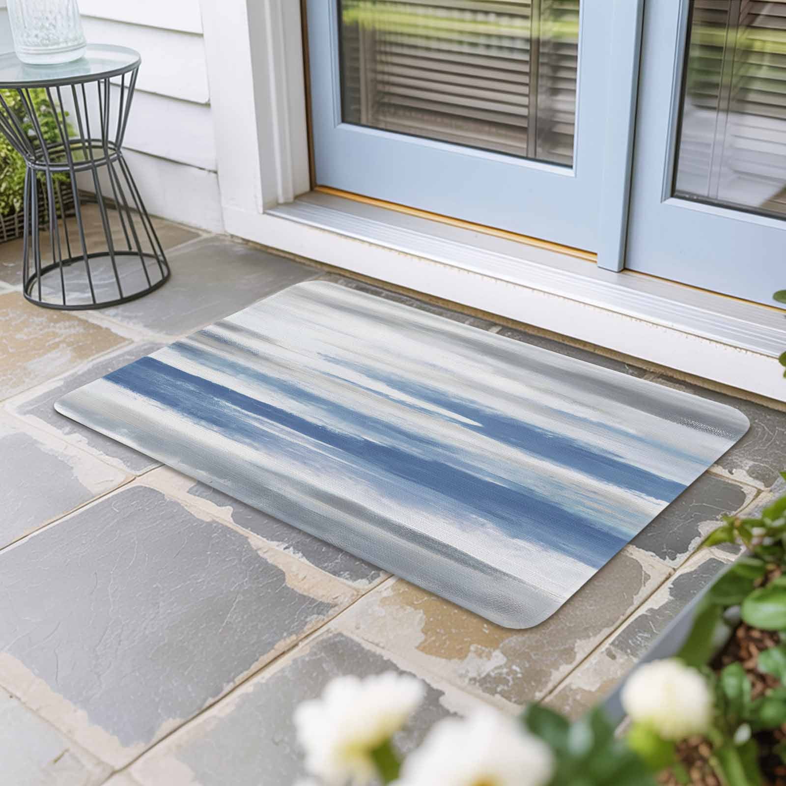 Blue Gray White Door Mat Indoor Outdoor, Modern Abstract Mottled ...