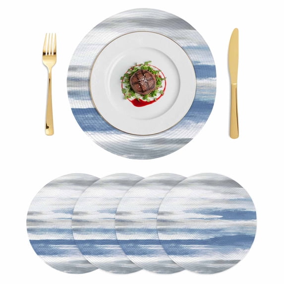 Blue Gray White Round Placemats Set of 4, Braided Polypropylene Place ...