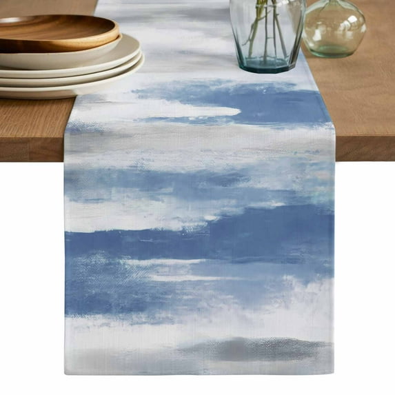 Blue Gray White Table Runner, Modern Abstract Mottled Aesthetic ...