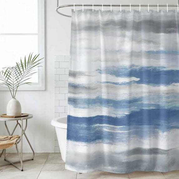 Blue Gray White Waterproof Fabric Shower Curtain,Modern Abstract ...