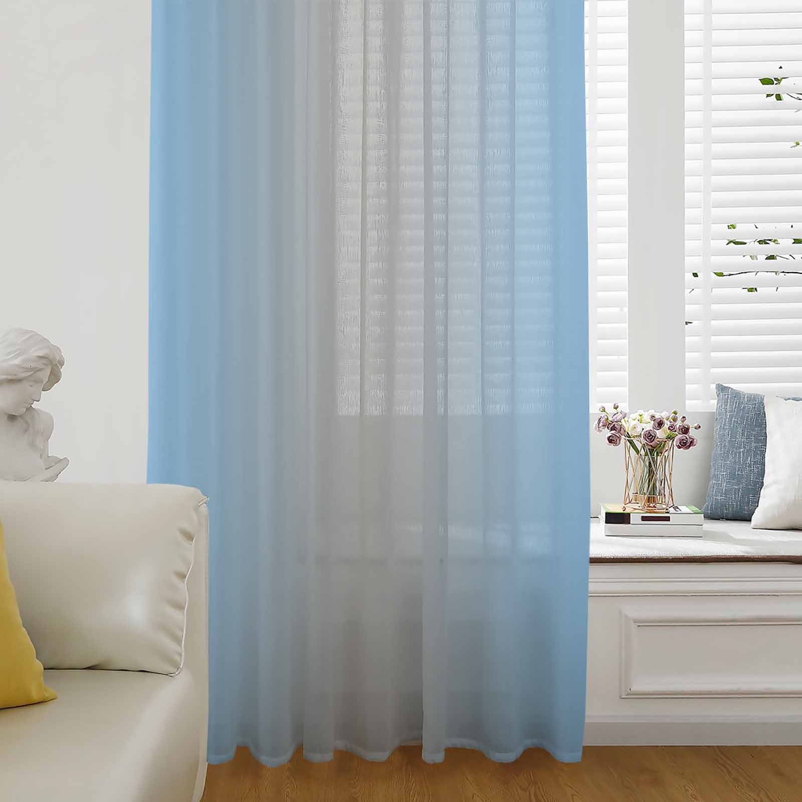 Blue and Gray Window Curtain 63 Inches Long,Minimalist Solid Pure Ombre ...