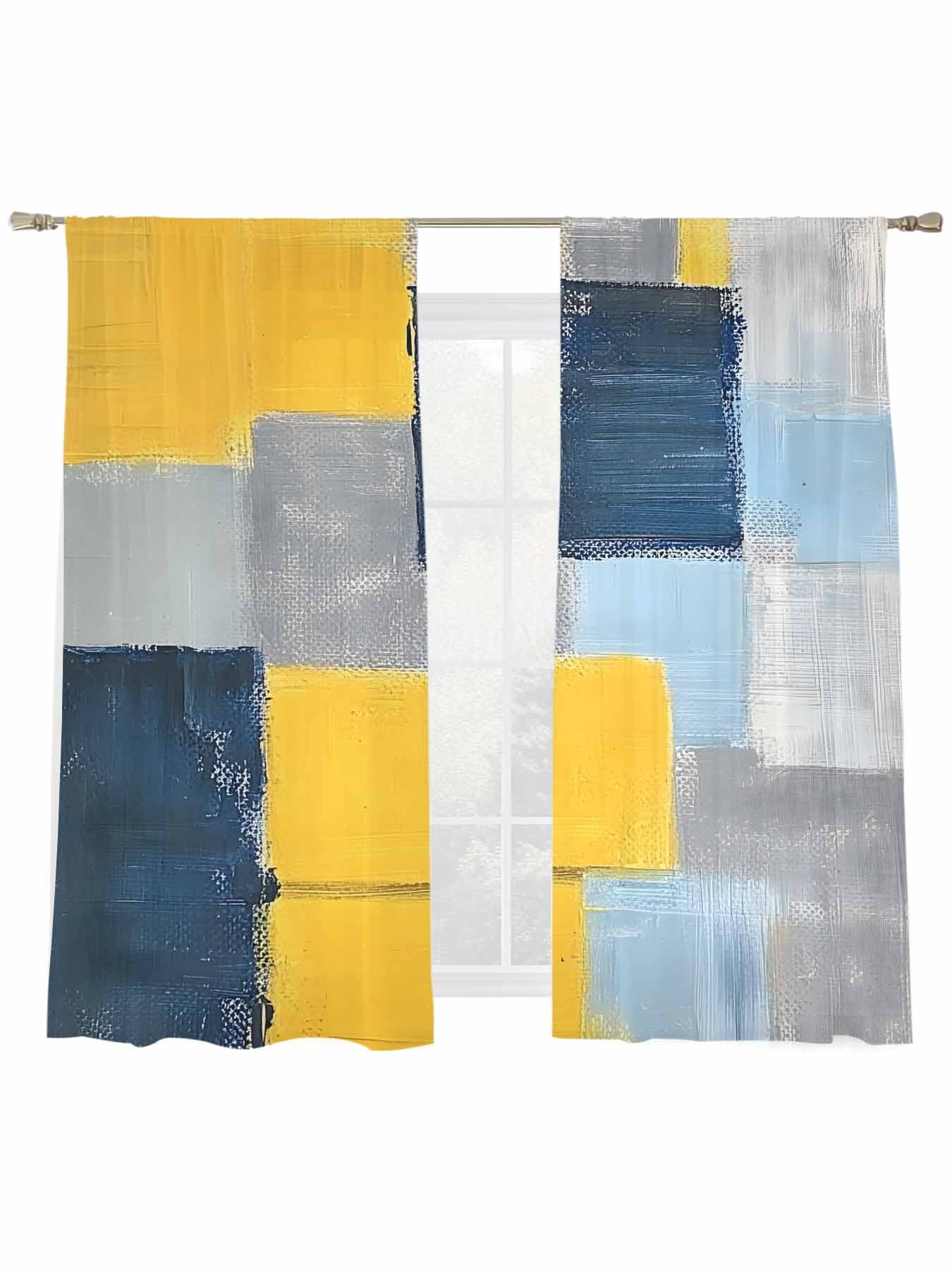 Blue Gray Yellow Oil Painting Sheer Curtains for Living Room Bedroom ...