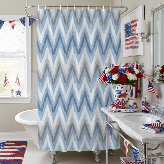 Blue Gray Zigzag Chevron Shower Curtain for Bathroom, Abstract ...