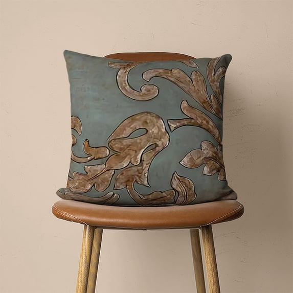 Blue-Gray and Brown Baroque Acanthus Scroll Square Pillow Case, 100% ...