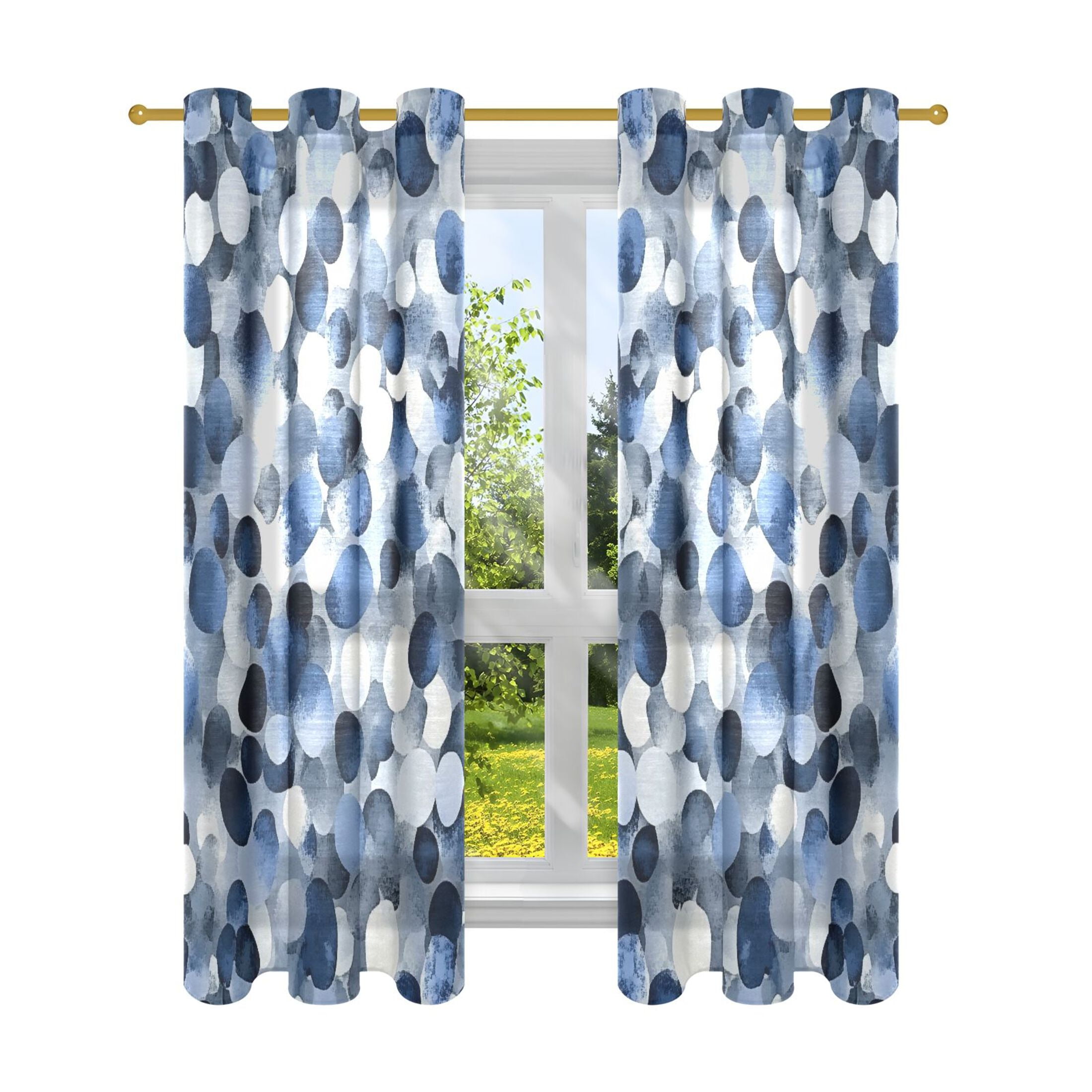 Blue Gray and White Dots Semi Sheer Curtains for Living Room Bedroom ...