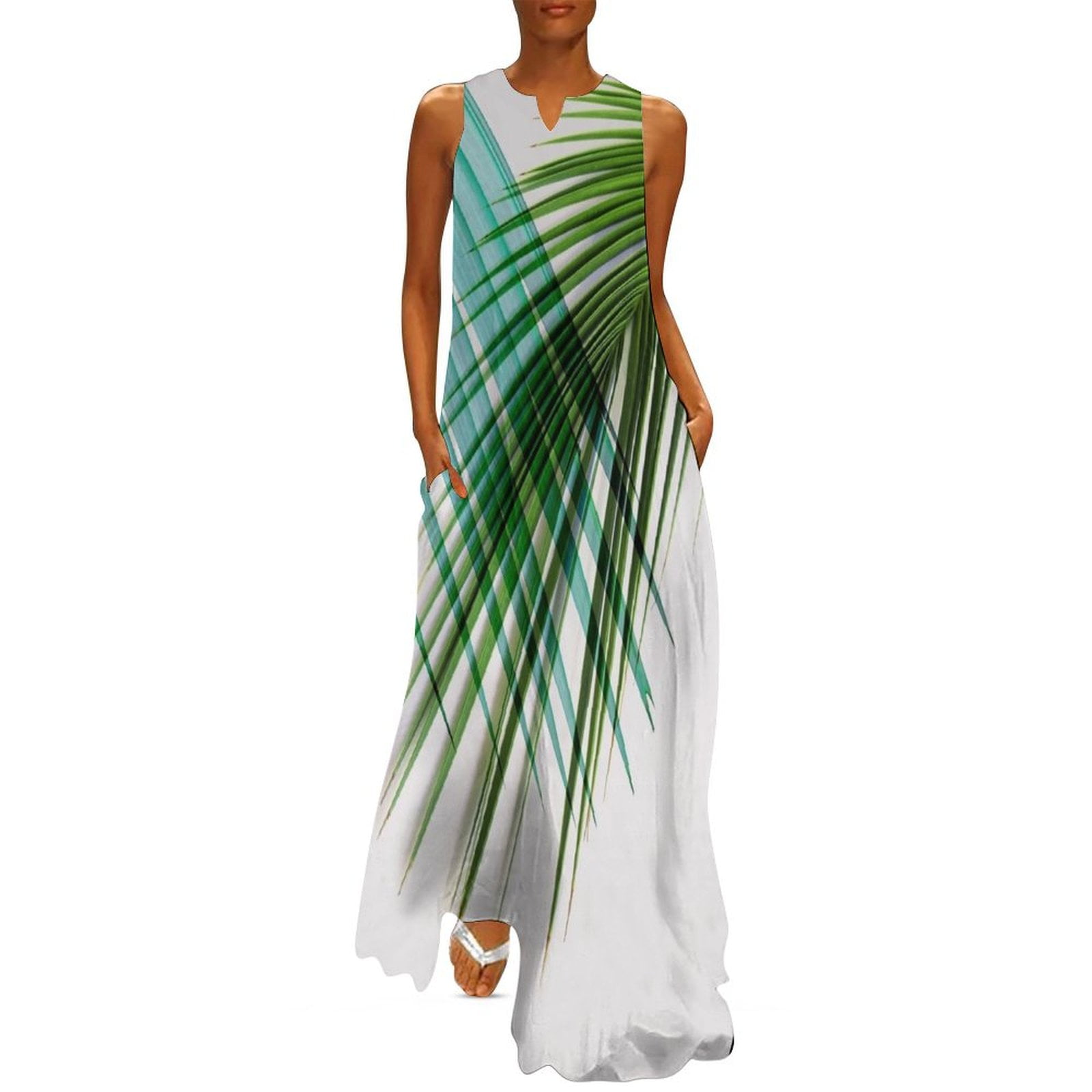 Blue Gre Tropical Palm Leaves Long Dress dress summer Bridesmaid dress ...