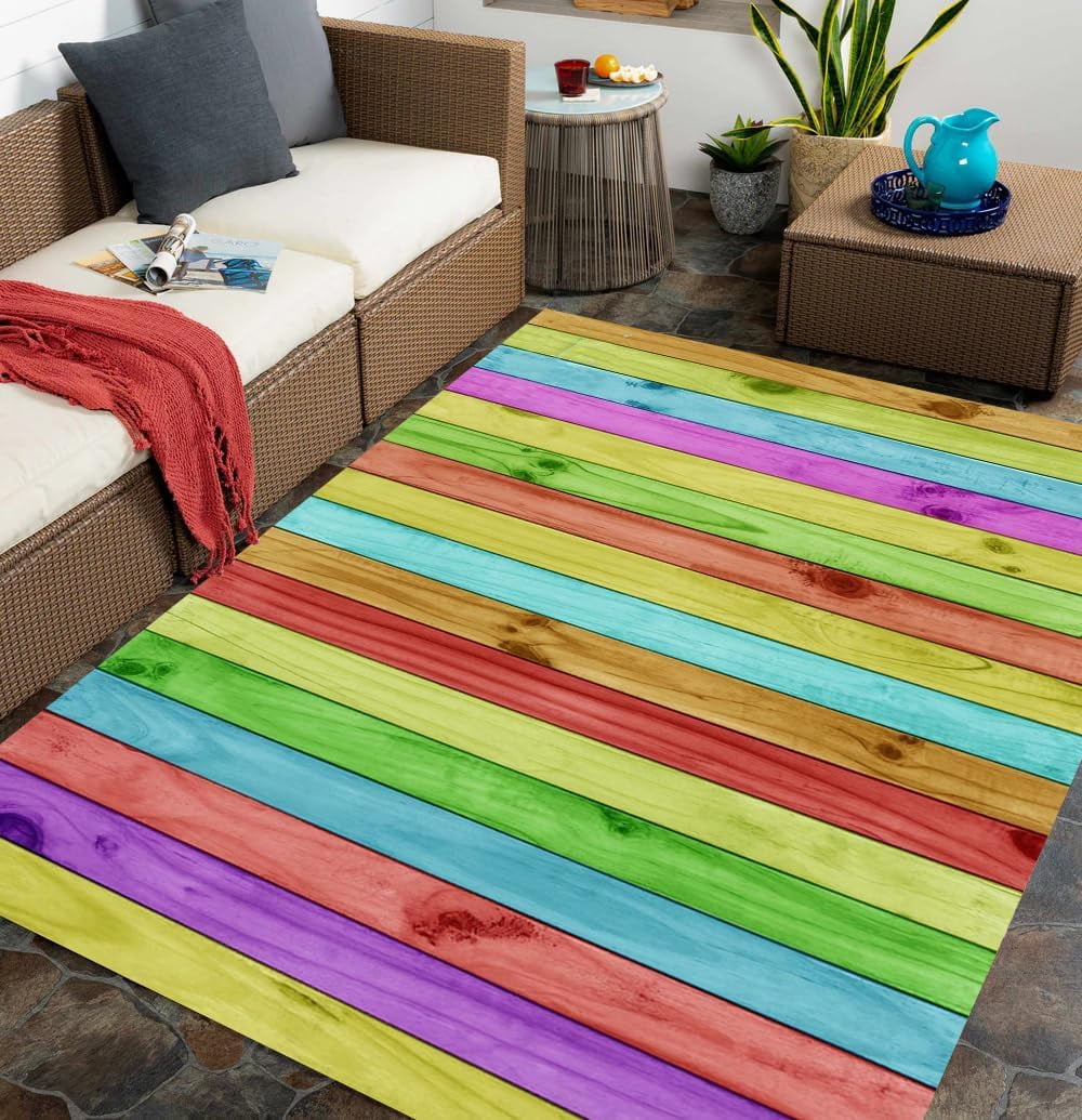 Blue Green 3'x5' Waterproof Indoor Outdoor Rug for Patio Balcony Deck ...