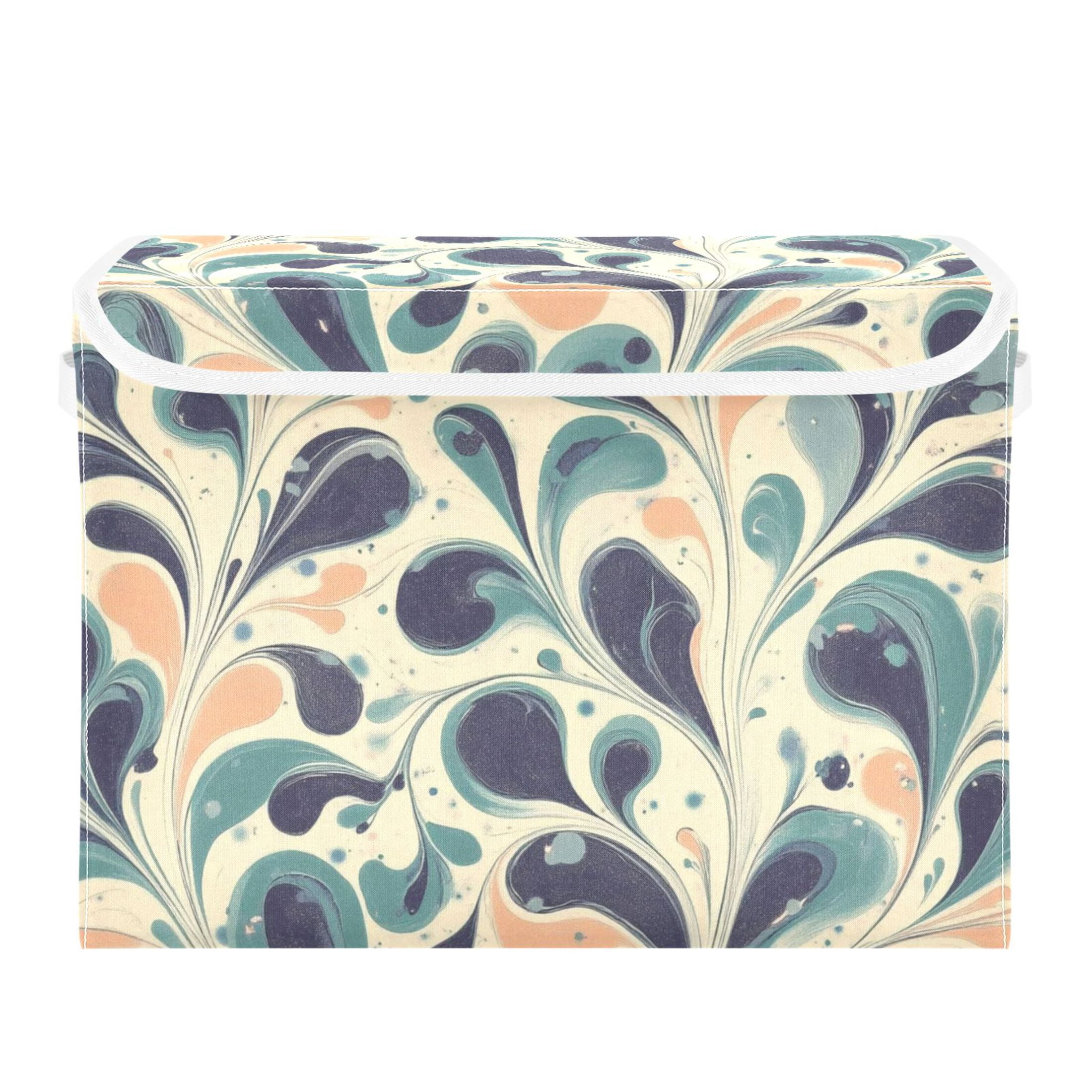 Blue Green Abstract Art Large Storage Bins with Linen Collapsible Lid ...
