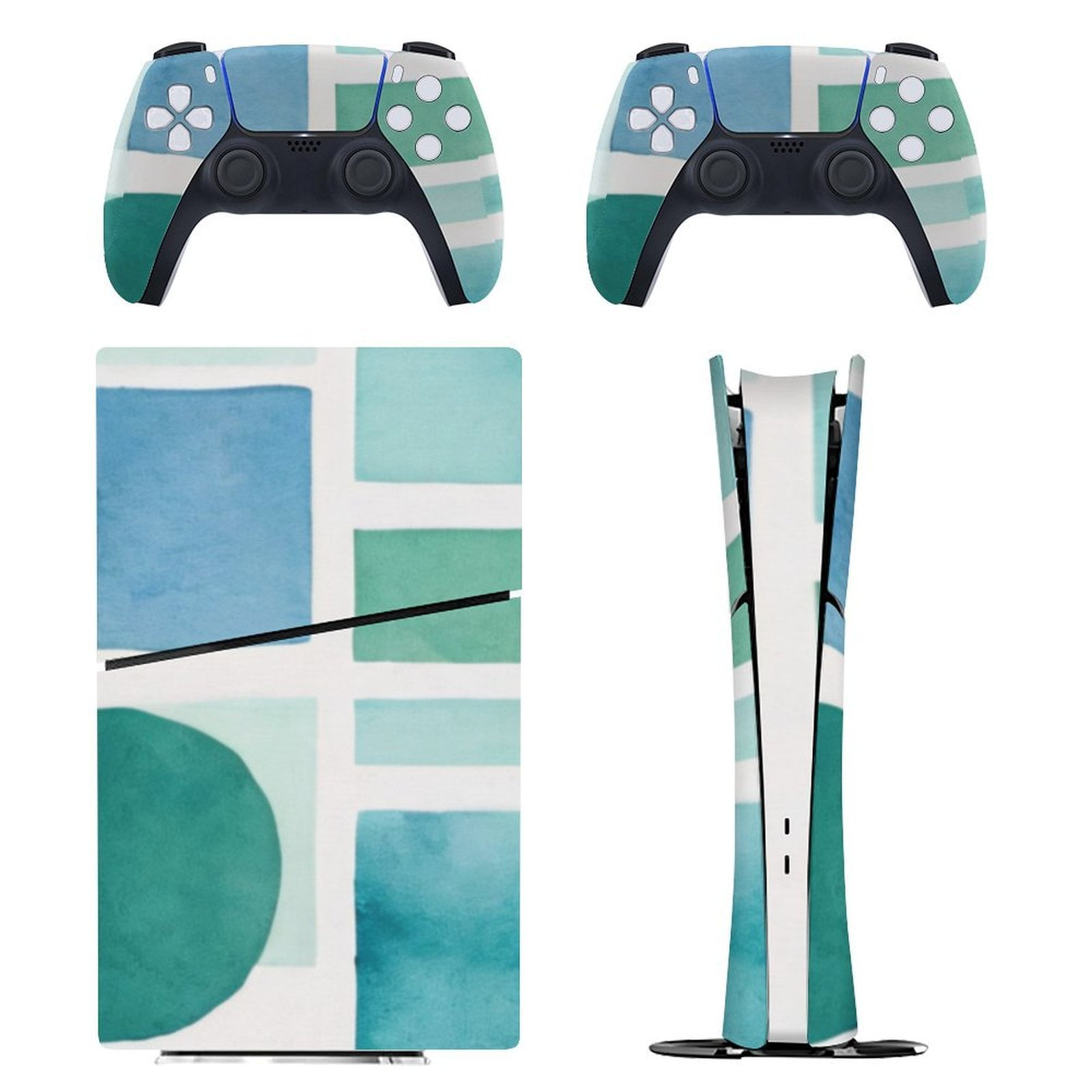 Blue Green Abstract Console Skin Bundle for PS5 Pro Slim Disc & Digital ...