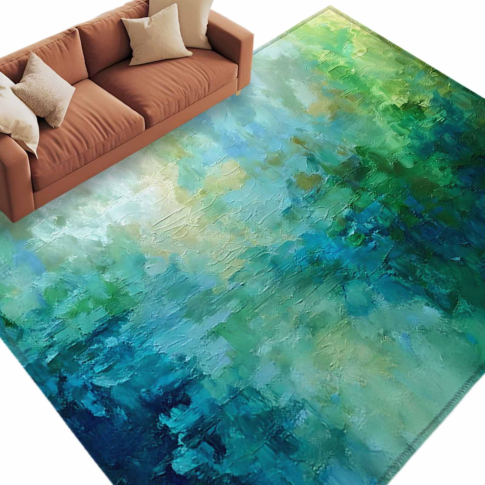 Blue Green Area Rug 8x10 Washable Rug Non Slip Modern Oil Painted ...
