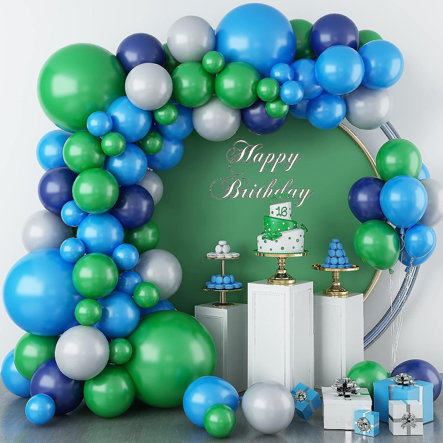 Blue And Green Balloon Garland Kit Dark Green Navy Blue Dark Blue ...