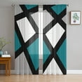Blue Green Black Grey Geometric Square Voile Sheer Curtains Living Room ...