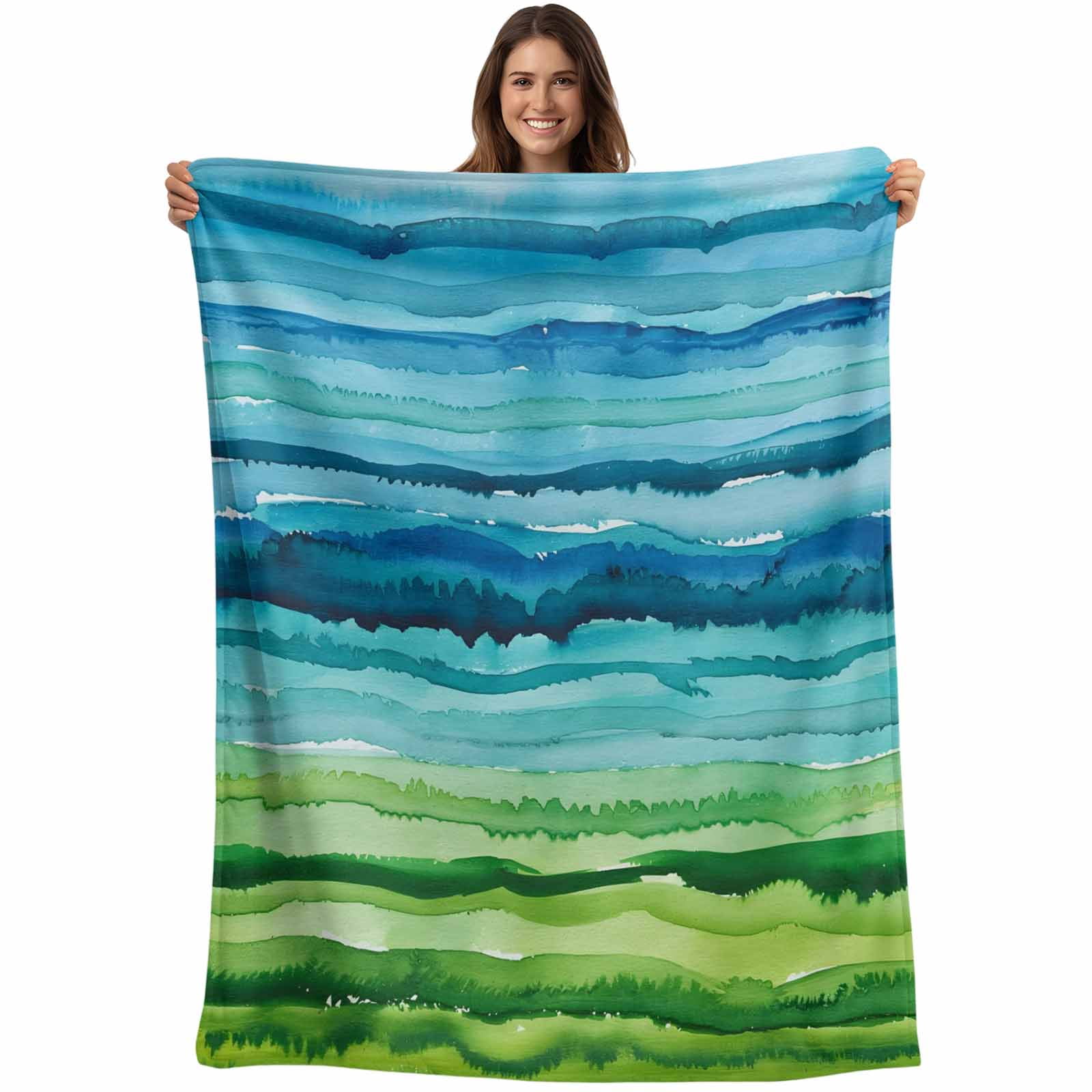 Blue Green Blanket Soft Cozy Warm Throw Blanket for Couch, Plush Fuzzy ...