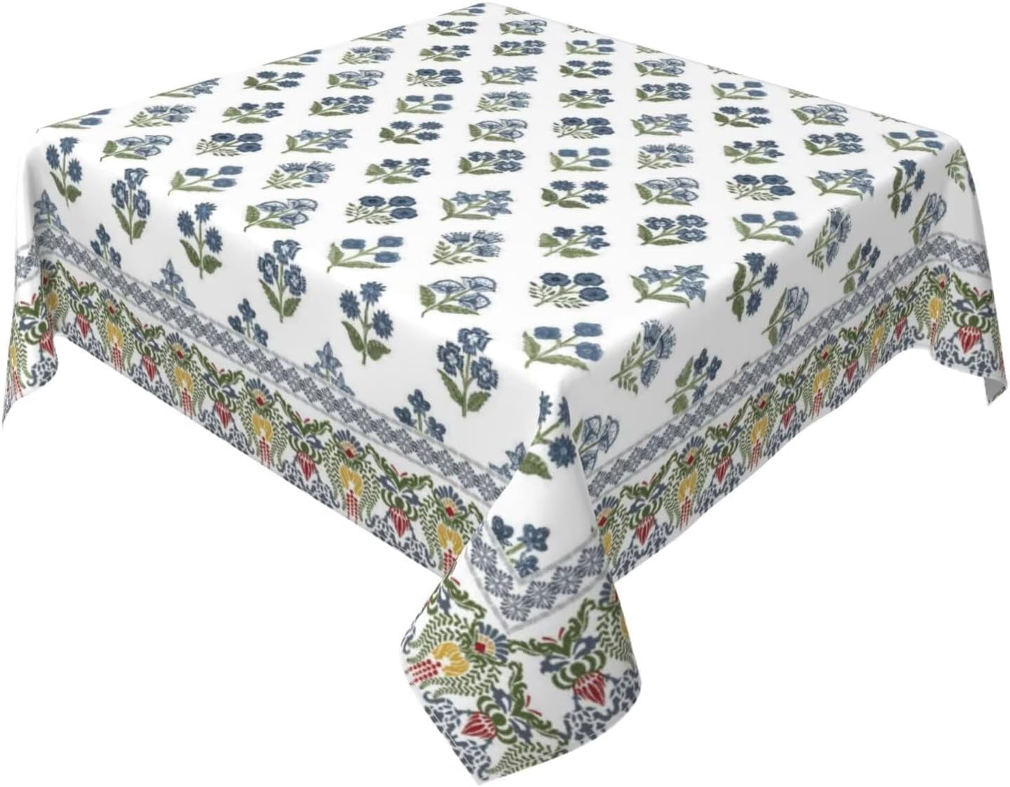Blue Green Block Floral Square Tablecloth 60 Inch Vintage Floral Spring ...
