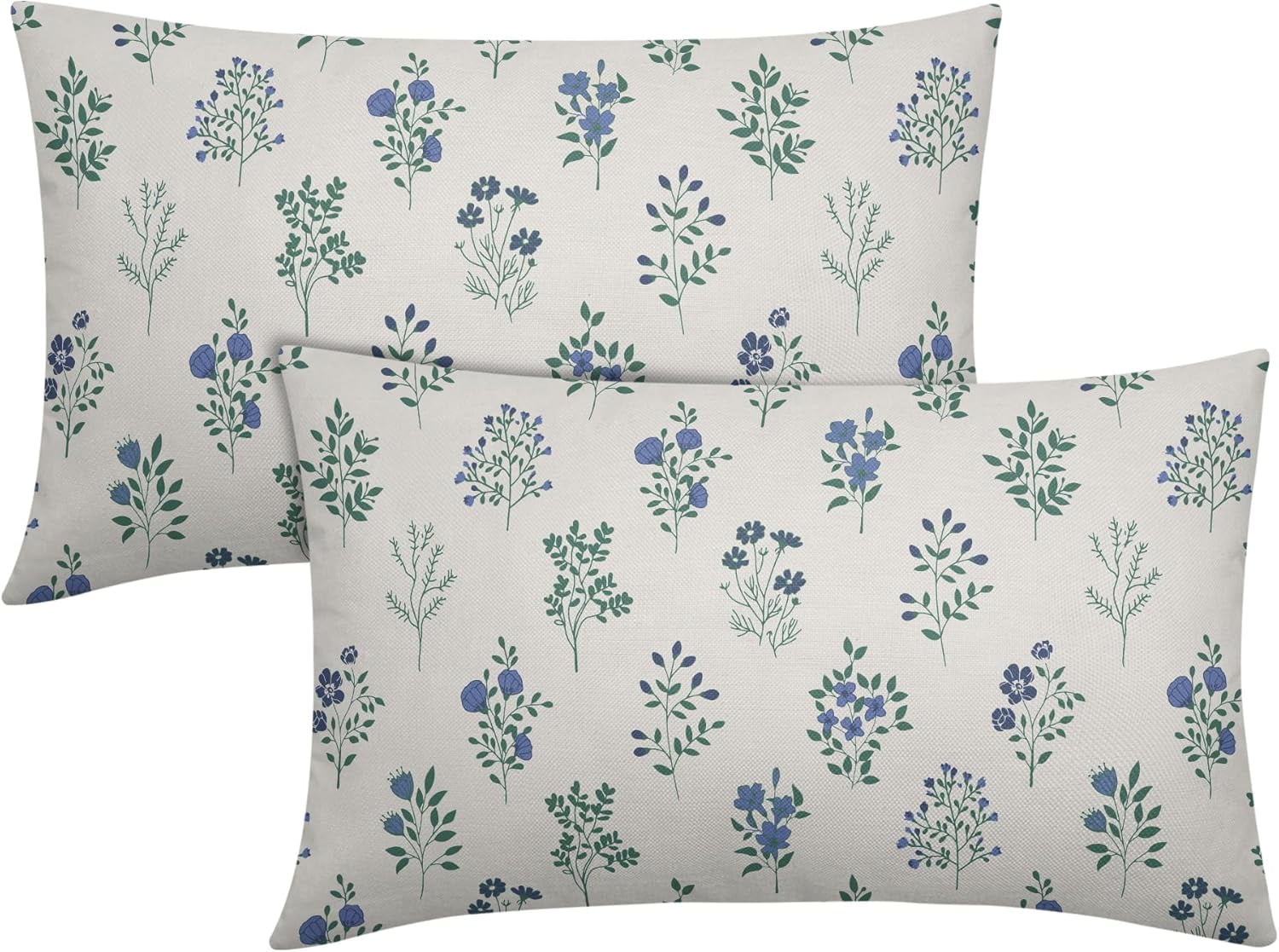 Blue Green Block Print Pillow Covers 12x20 Set of 2 Decorations Vintage ...