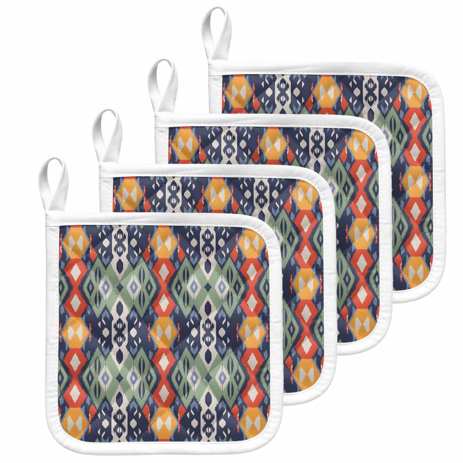 Blue Green Boho Pot Holders for Kitchen Heatproof Potholder, 4 Pack ...