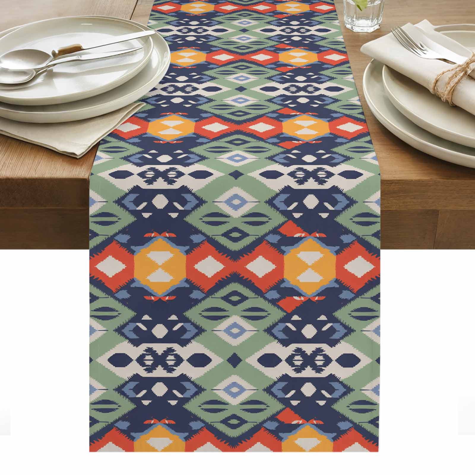 Blue Green Boho Table Runner - 48 Inch Long, Kitchen Dining Table Runner Dresser Scarves ...
